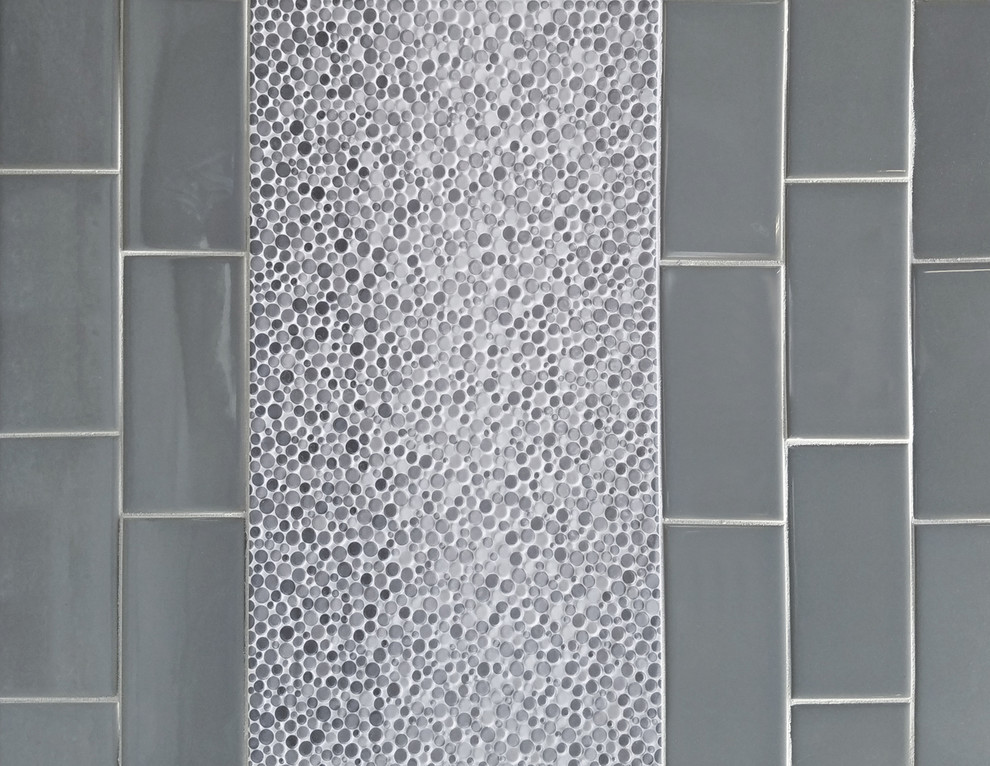 Gray and White Bubble Tile Shower Wall Design - Contemporary - Bathroom ...