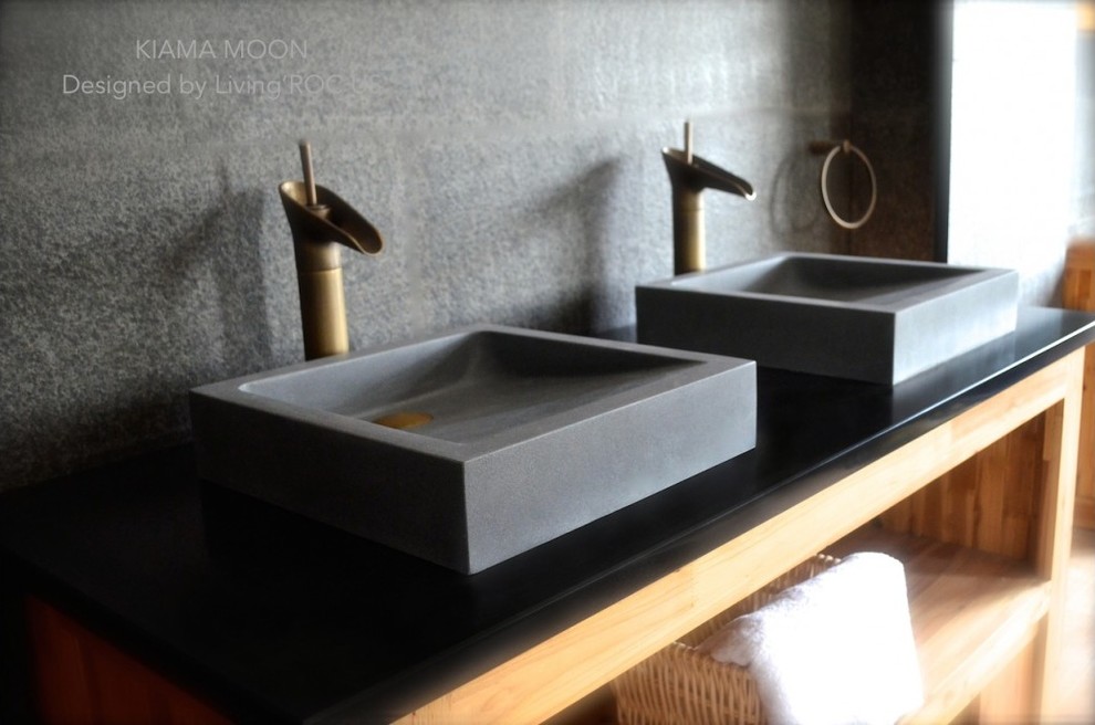 Gray basalt bathroom vessel sink concrete look-KIAMA MOON - Craftsman ...