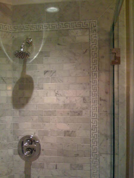 Greek Key Border surrounding Marble Subway Brick - Contemporary ...