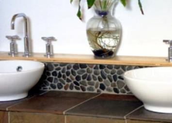 Grey Pebble Tile Wall Border - Modern - Bathroom - Hawaii - by Design ...