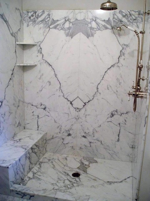 Heart Shaped Marble BookMatched Elegant Slab Shower - Modern - Bathroom ...