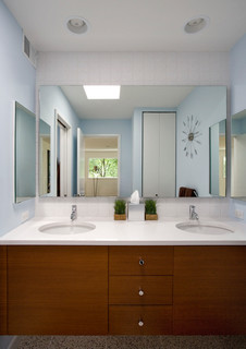 Horizontal Grain Flat Panel Teak Floating Vanity with Zodiac Cloud ...