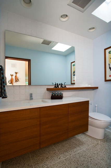 Horizontal Grain Flat Panel Teak Floating Vanity with Zodiac Cloud ...