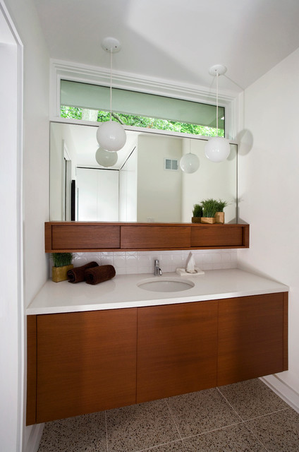Horizontal Grain Flat Panel Teak Floating Vanity with Zodiac Cloud ...