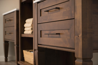 Knotty Alder Bathroom Vanity with a Furniture-Style Look: Close Up on ...