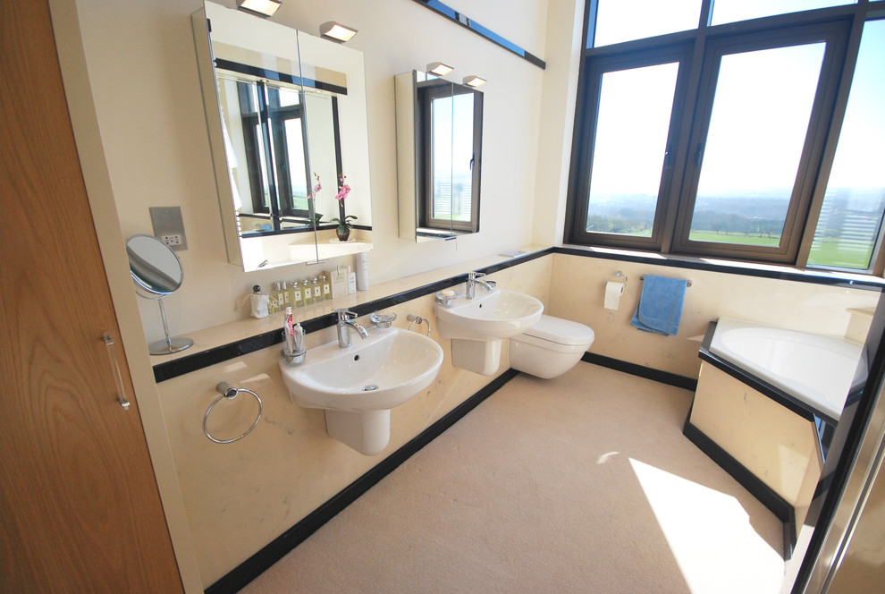 Langley Interiors Case Study : Master Bathroom Carrara Marble and Black ...