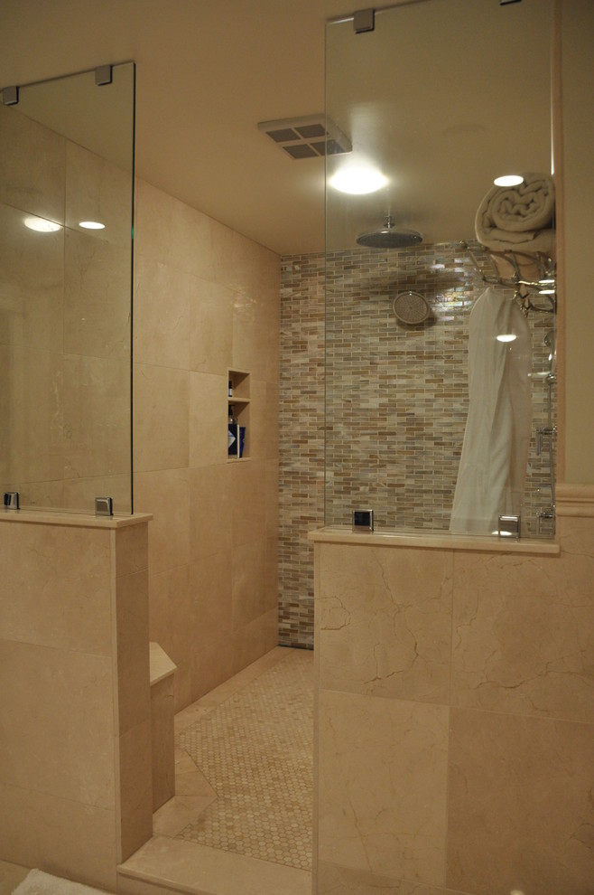 Large Shower of Travertine and Glass - Traditional - Bathroom - Other ...