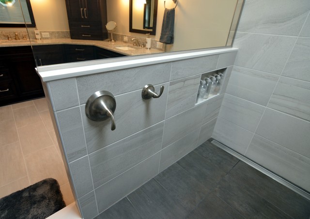 Large Walk-In Shower with Grey Tones in Naperville, IL - Transitional ...