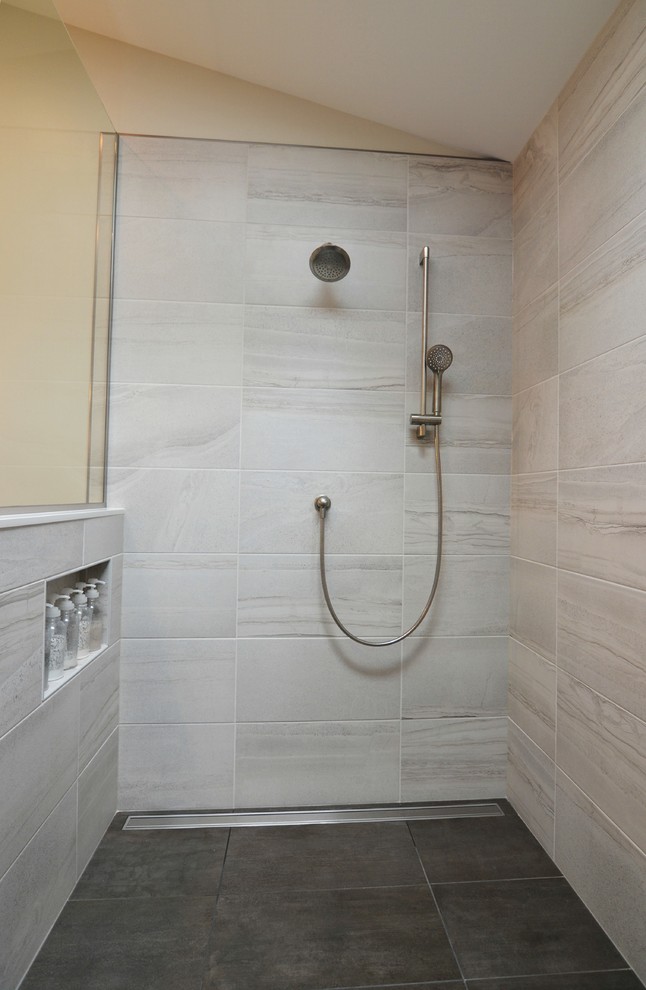 Large Walk-In Shower with Grey Tones in Naperville, IL - Transitional ...