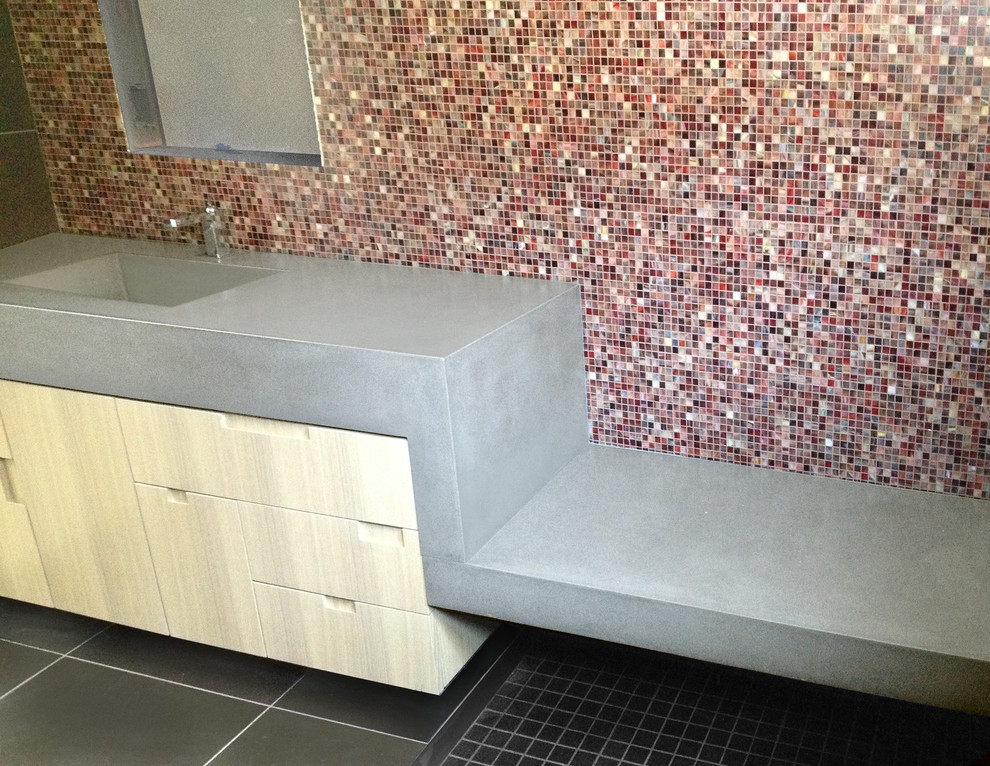 Light Gray Custom Concrete Vanity Bathroom Sink and Floating Shower ...
