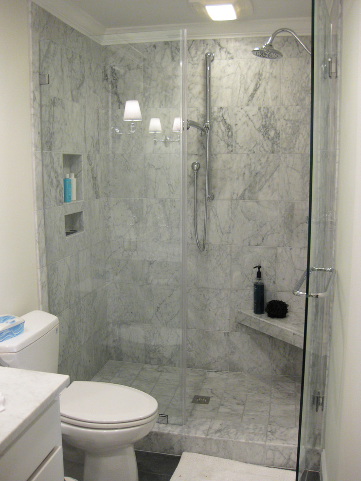 Marble tile Shower with slate floor - Traditional - Bathroom ...