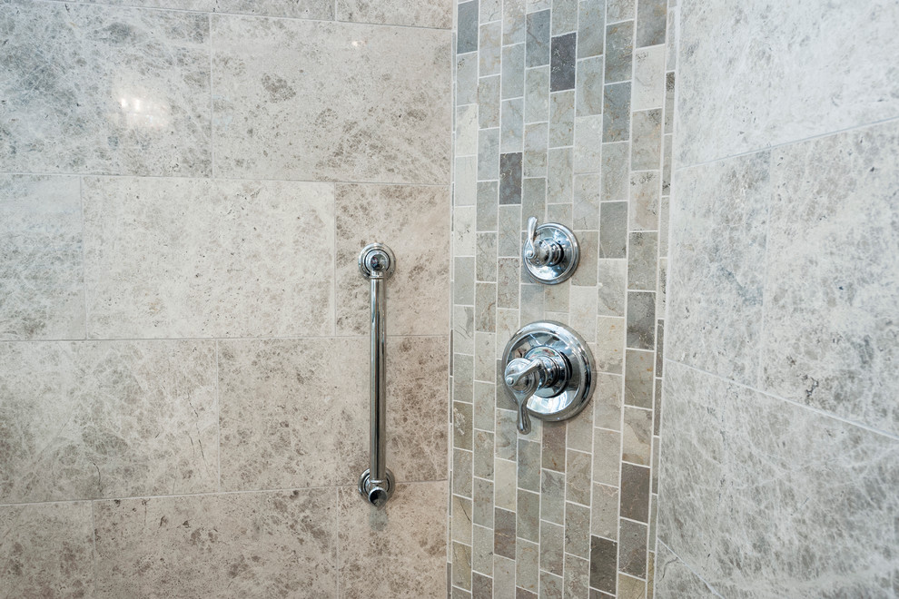 Marble Tile with Vertical Accent Band - Transitional - Bathroom ...