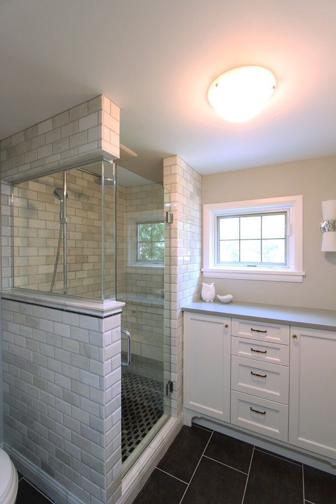 Marble Tiled Shower with Glass Panel and Glass Door - Transitional ...