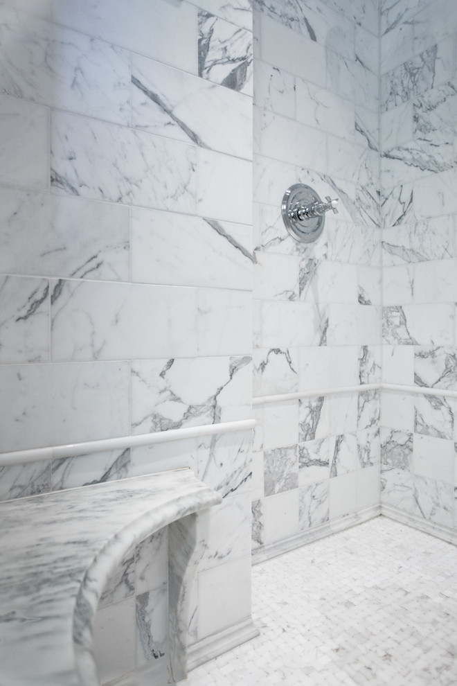 Marble Walk In Shower with Bench Seat St. Louis, MO - Traditional ...
