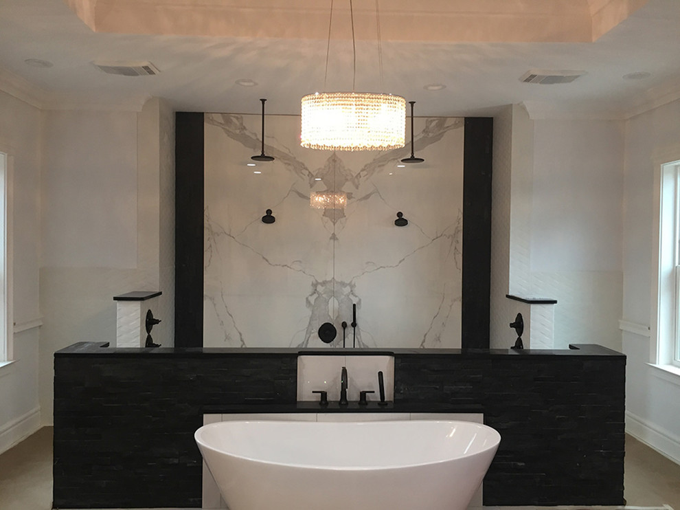 Marble Wall Statement Ensuite Bath - Contemporary - Bathroom - Miami ...