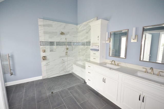 Master Bath Remodel with Large Barrier Free Walk In Shower - Transitional - Bathroom ...