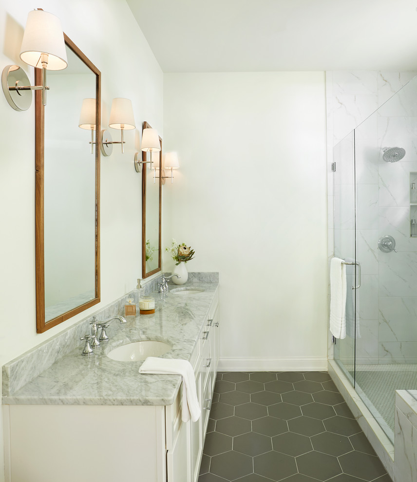 Master Bath with Basalt Hex Tile - Midcentury - Bathroom - Nashville ...