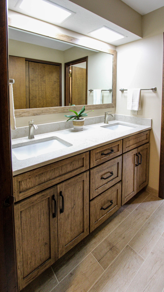 Master Bath with Knotty Alder Vanity and Updated Surround Around Tub ...