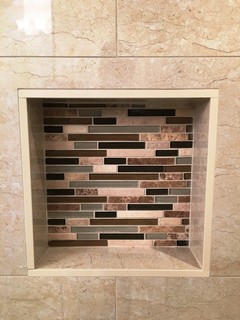 MASTER BATHROOM - Free Standing Tub / Crema Marfil Tile / White Reef ...