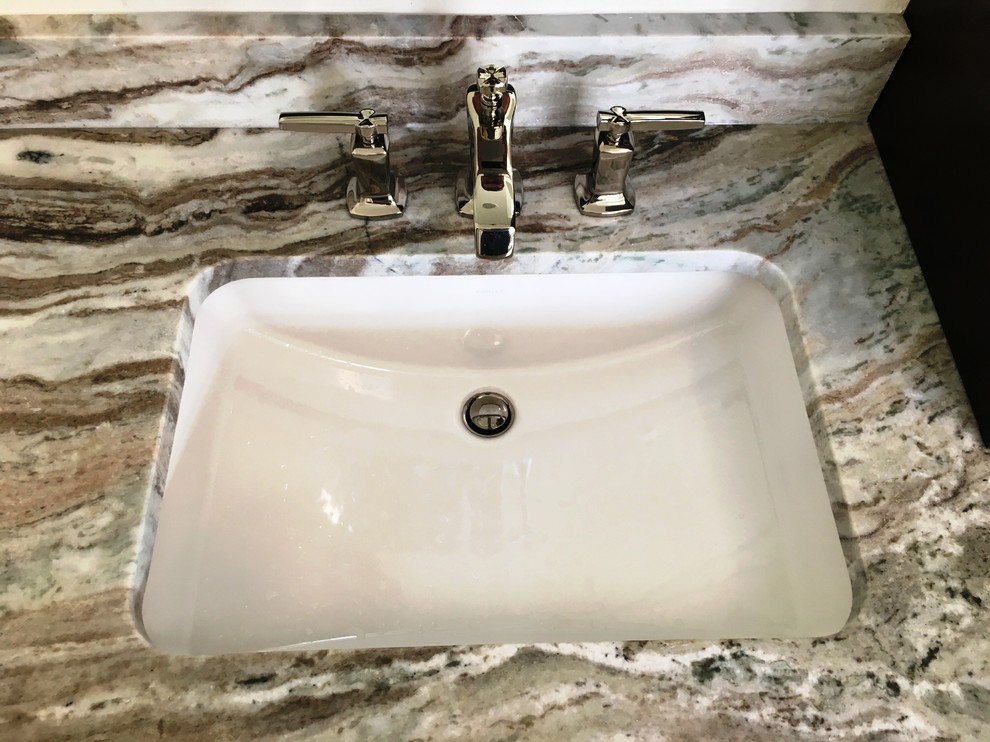 MASTER BATHROOM - Free Standing Tub / Crema Marfil Tile / White Reef ...