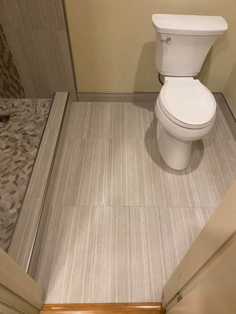 Master Bathroom Tub To Shower 12 X 24 Gray Porcelain Tile Vertically Aligned Contemporary 