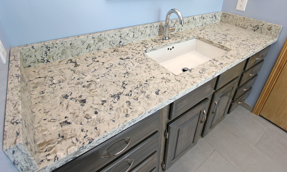 Master Bathroom with Free Standing Tub, Quartz Countertop and Grey ...