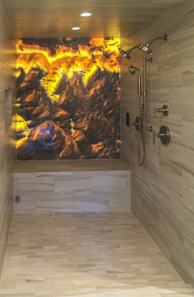 Master Shower w/ Backlit Onyx Slab - Contemporary - Bathroom - San ...