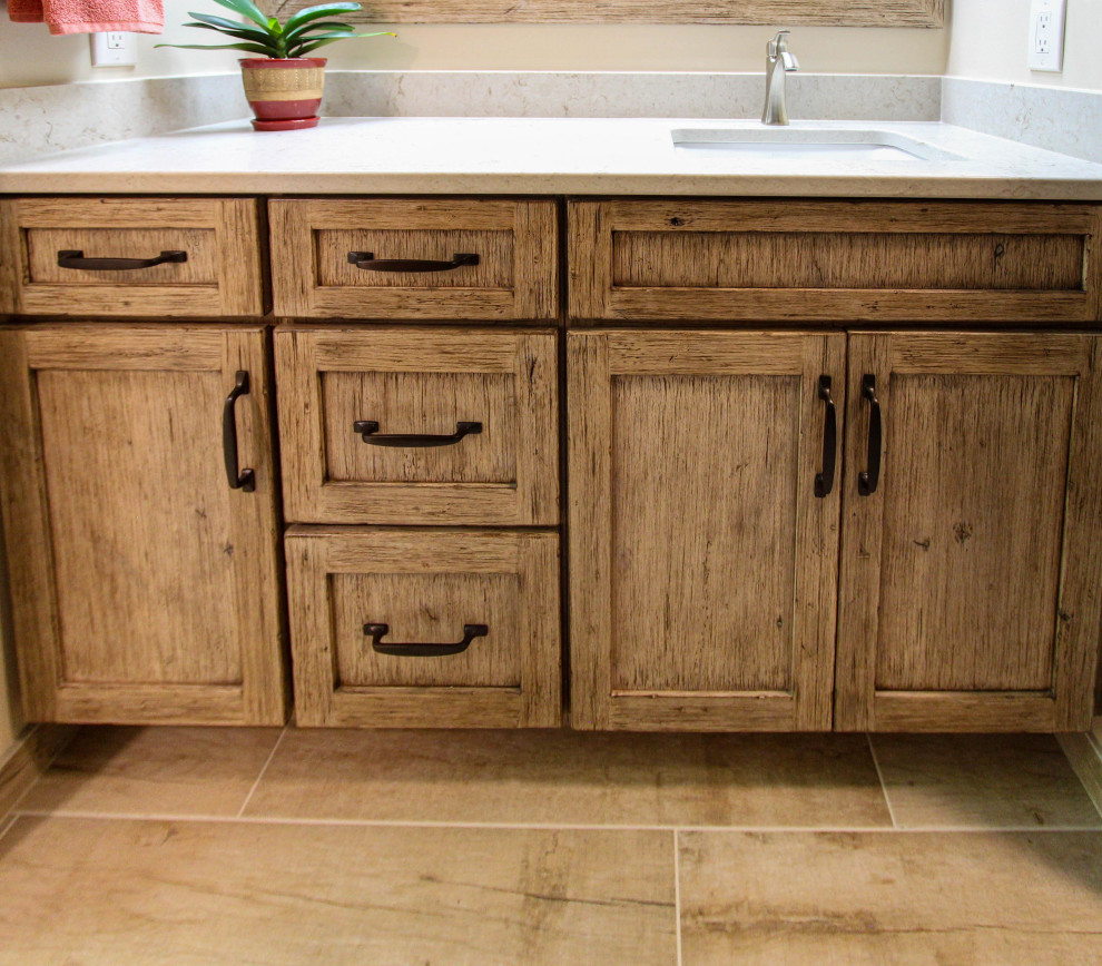 Medallion Knotty Alder Bathroom Vanity and Eternia Quartz Countertop ...