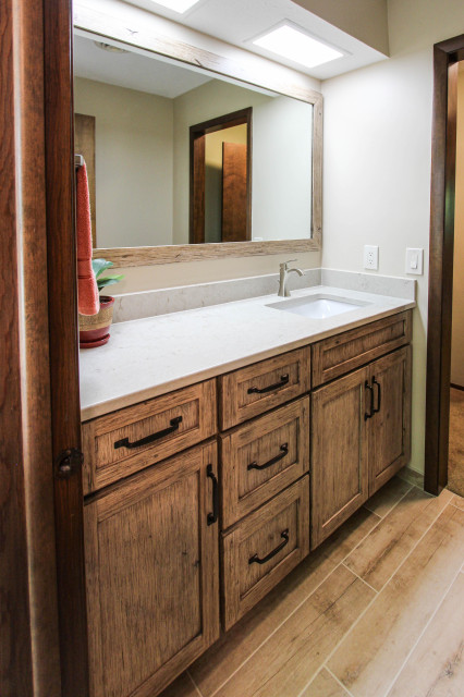 Medallion Knotty Alder Bathroom Vanity and Eternia Quartz Countertop ...
