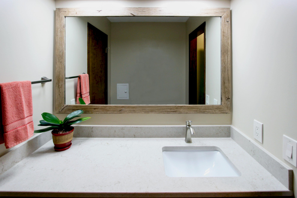 Medallion Knotty Alder Bathroom Vanity and Eternia Quartz Countertop ...