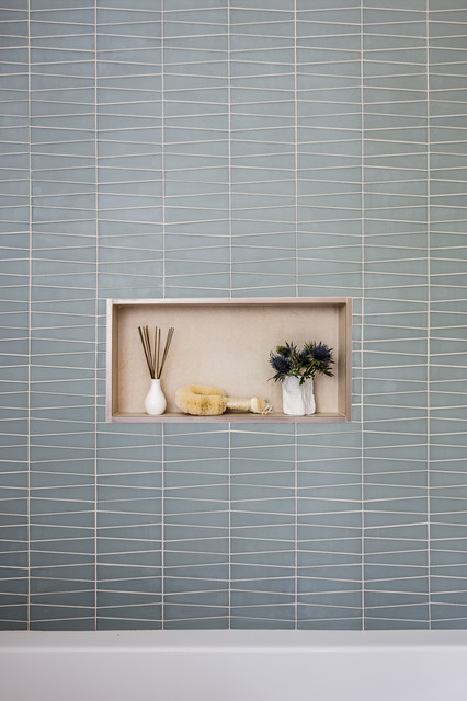 Modern Blue and Tan Bathroom w/ Shower Niche - Modern - Bathroom - San ...