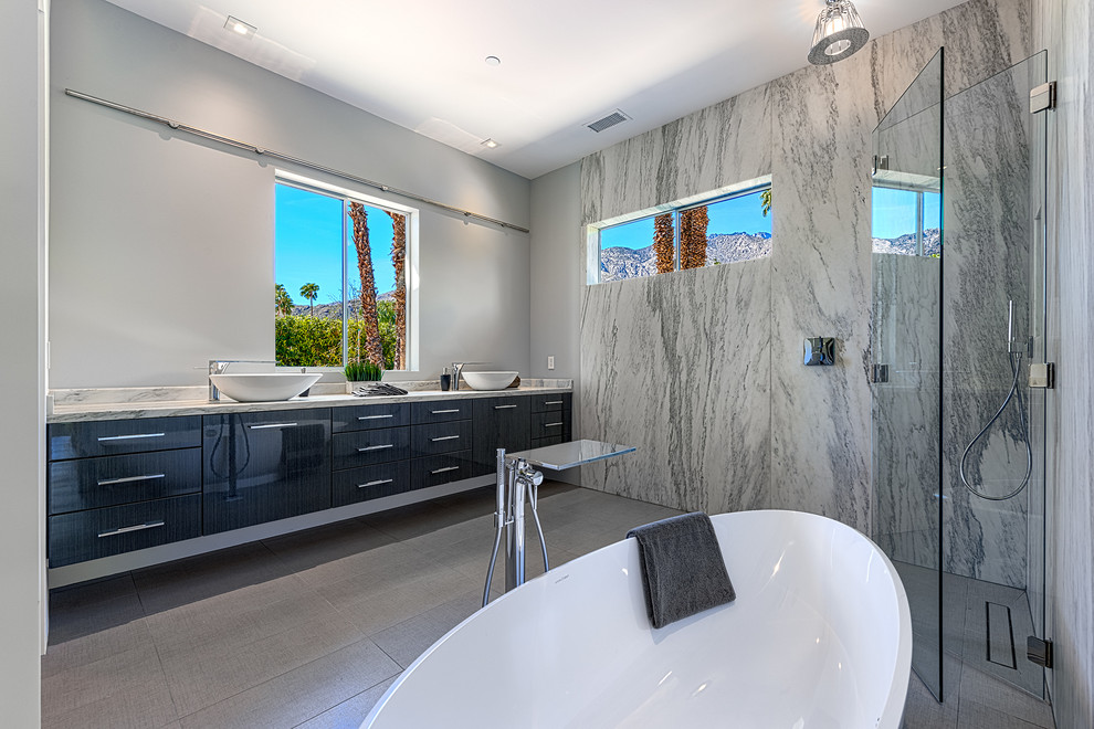 Modern Dark Grey Kitchen with Adriatic in Lead Walnut - Midcentury ...