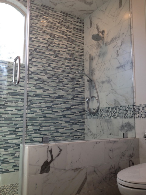 Modern Glass Tile and Marble Bathroom - Contemporary - Bathroom ...