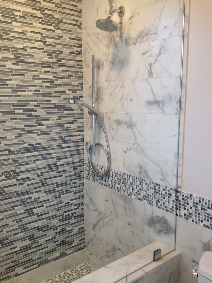 Modern Glass Tile and Marble Bathroom - Contemporary - Bathroom ...