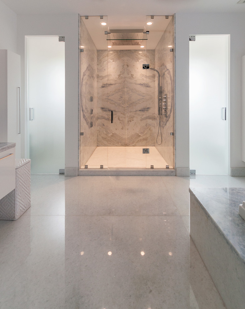 Modern Mosa White Marble Home - Contemporary - Bathroom - Miami - by ...