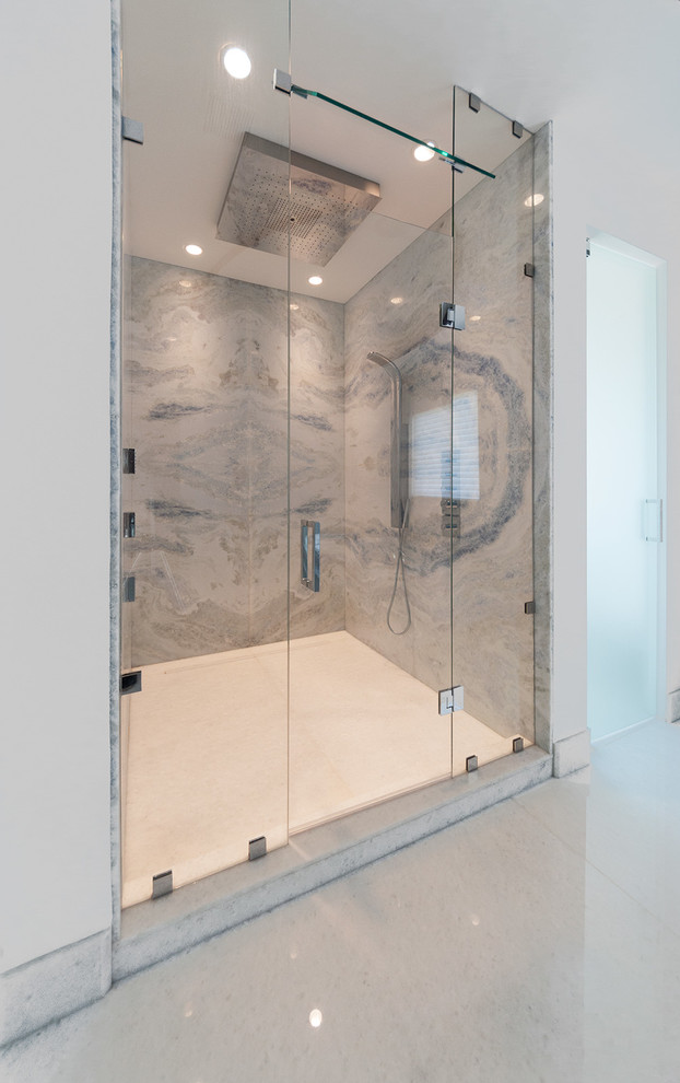 Modern Mosa White Marble Home - Contemporary - Bathroom - Miami - by ...
