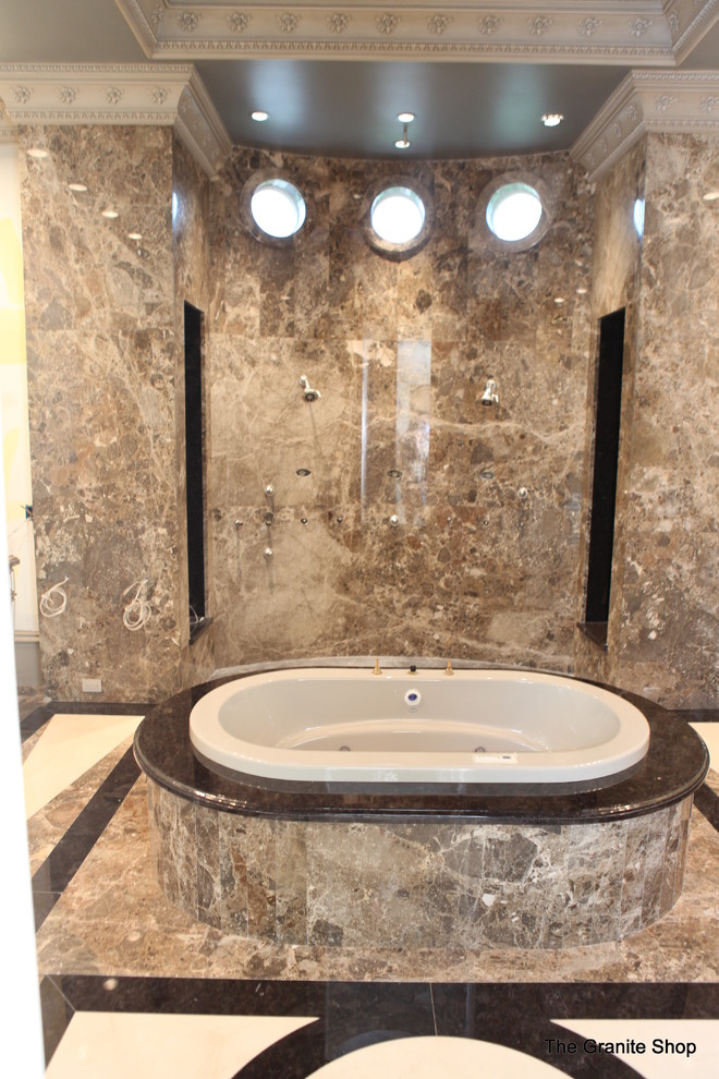 Modern slab bathroom floor with design & slab shower - Modern ...
