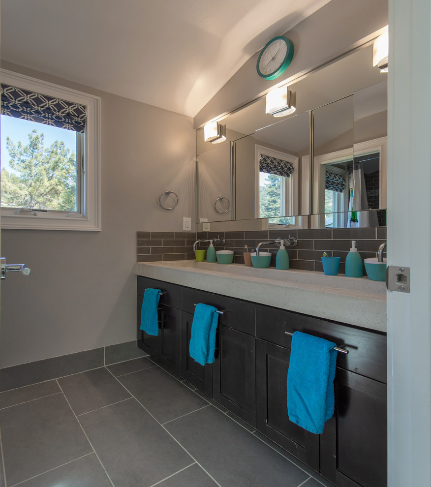 Orinda Residence - Concrete Trough Sink for Three - Traditional ...