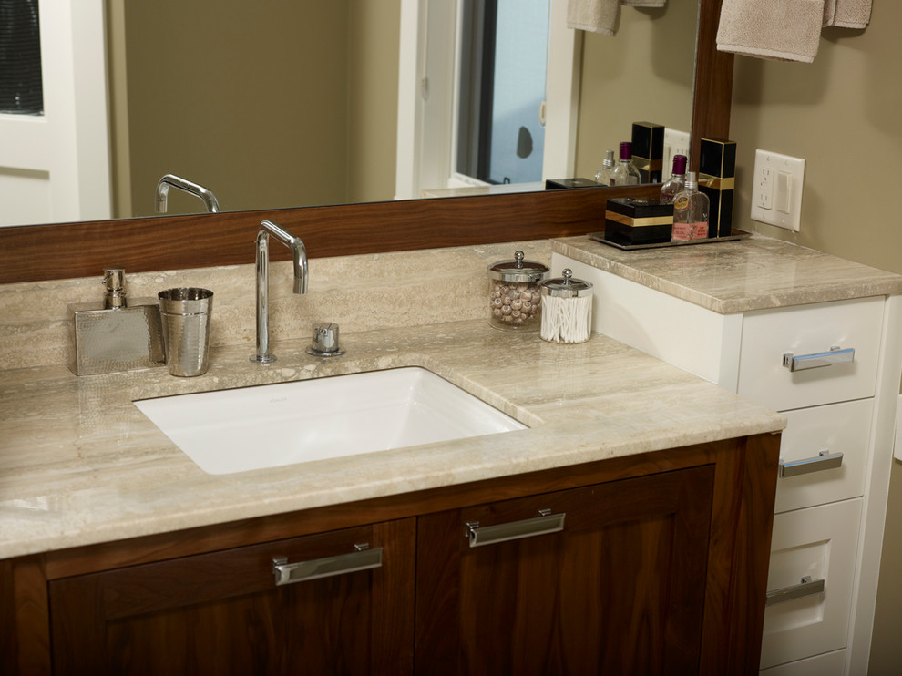 Pinder Residence • Ocean Silver Travertino - Traditional - Bathroom ...