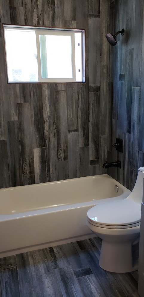 Plank tile shower bathroom remodel - Bathroom - Sacramento - by Burnett ...