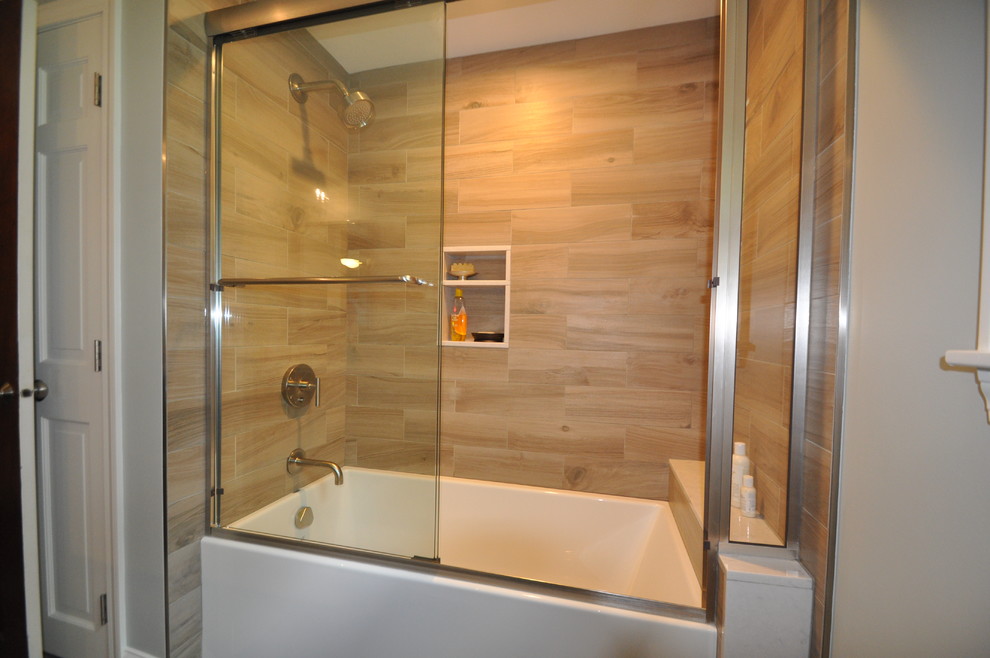 Plank Tile Tub Surround-Project 1484 - Contemporary - Bathroom - Boston ...