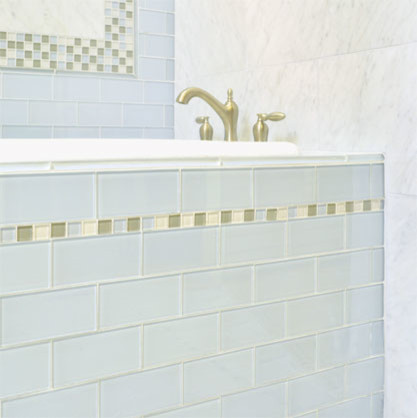 Powder Blue Glass Subway Tile with Mosaic Liner - Contemporary ...