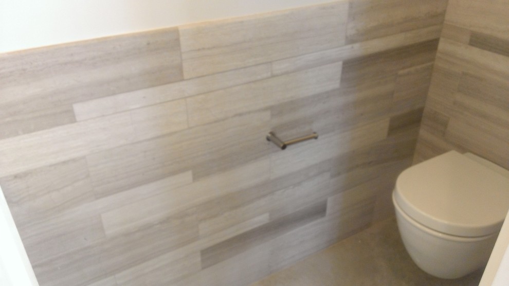 Powder Room - Multi-size 24" marble tile wainscot - Contemporary ...