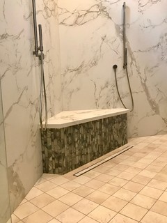 Quartz Shower Bench with Glazzio Detail - Contemporary - Bathroom ...