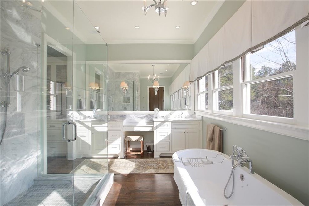 Reconfigured space for a visually open master bath - Traditional ...