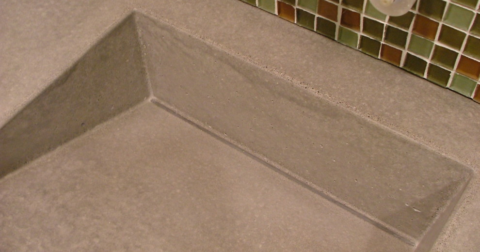 Roosevelt Residence - Modern FloatingConcrete Ramp Sink with Glass Tile ...