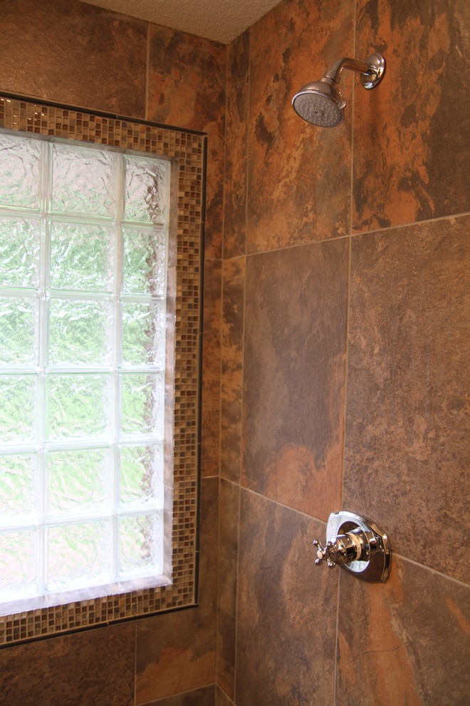 Shower with glass block window - Rustic - Bathroom - Minneapolis - by J ...