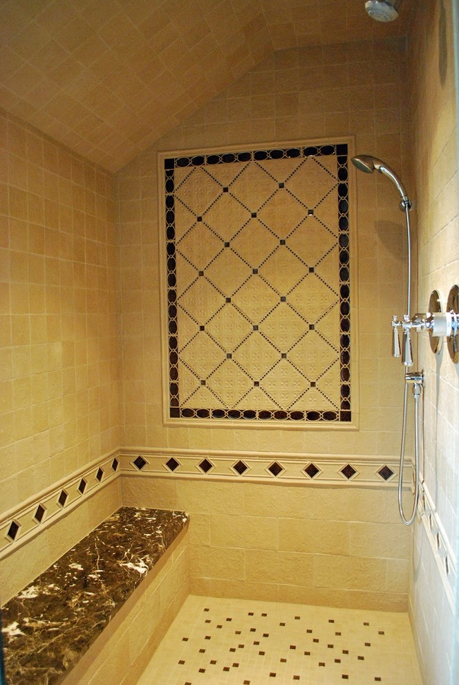 Sonoma Tile Feature Box Shower with Emperador Shower Bench ...
