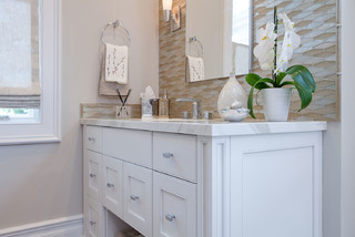 Square Knobs on Recessed Panel Vanity - Transitional - Bathroom ...