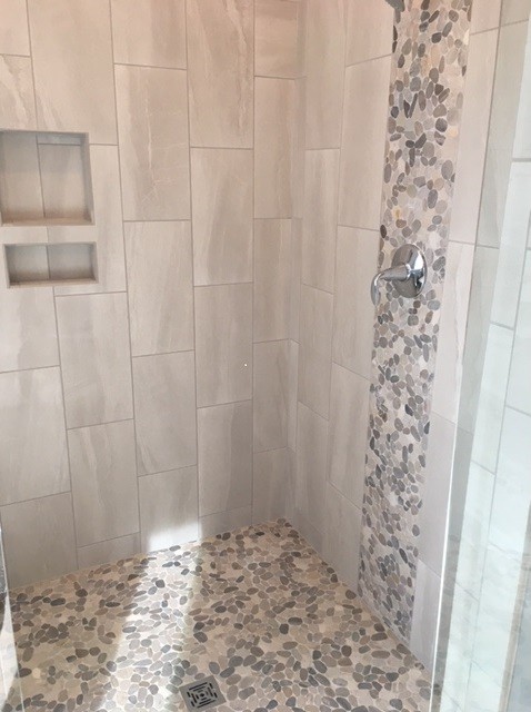 "Stone" and Pebble Shower - Bathroom - Raleigh - by Traditions In Tile ...